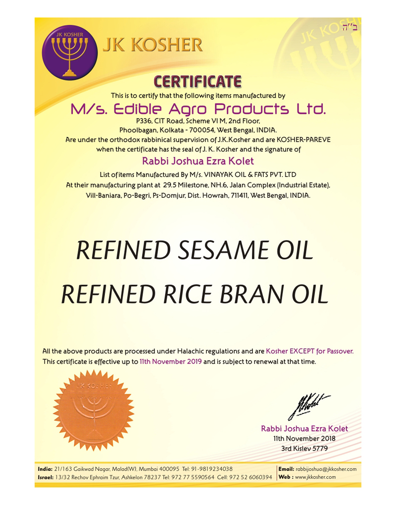 JK KOSHER CERT 1, EAPL - Edible Agro Edible Agro